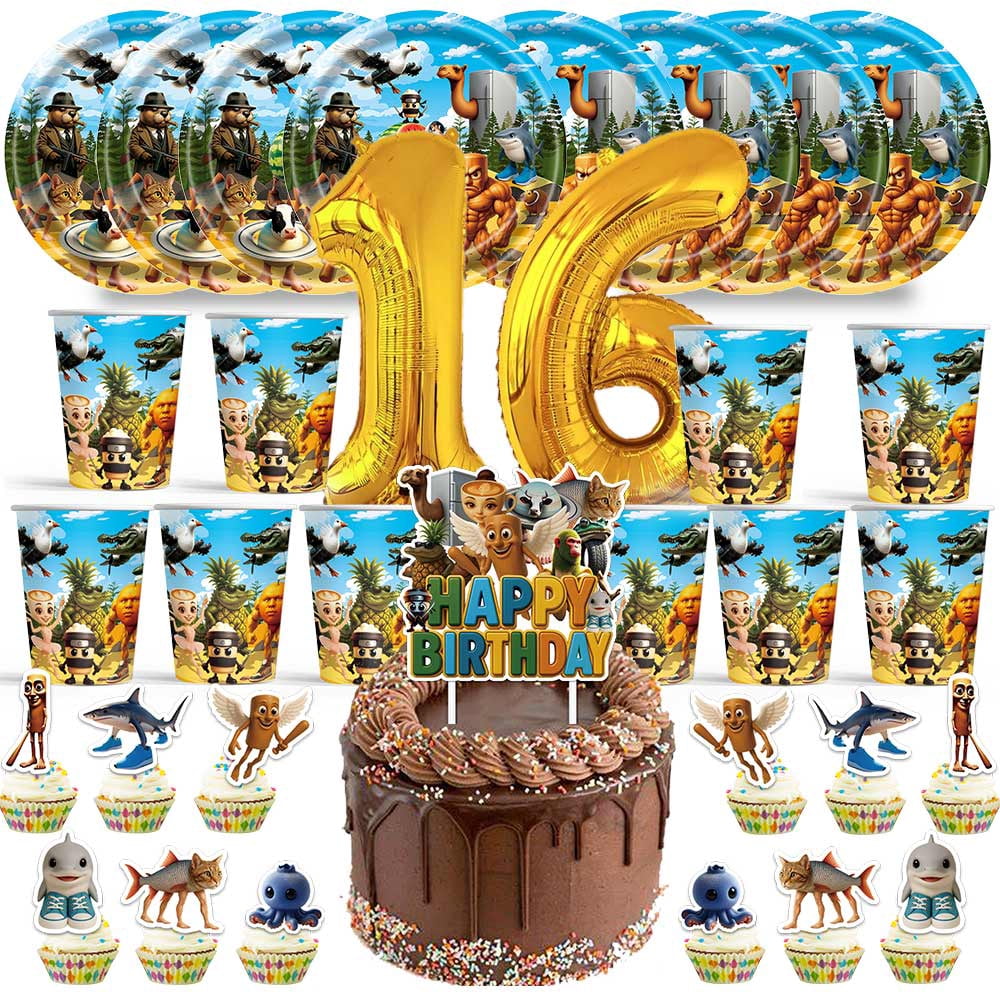 Tung Tung Sahur Birthday 16th Cups Party Supplies Plates Fans ...