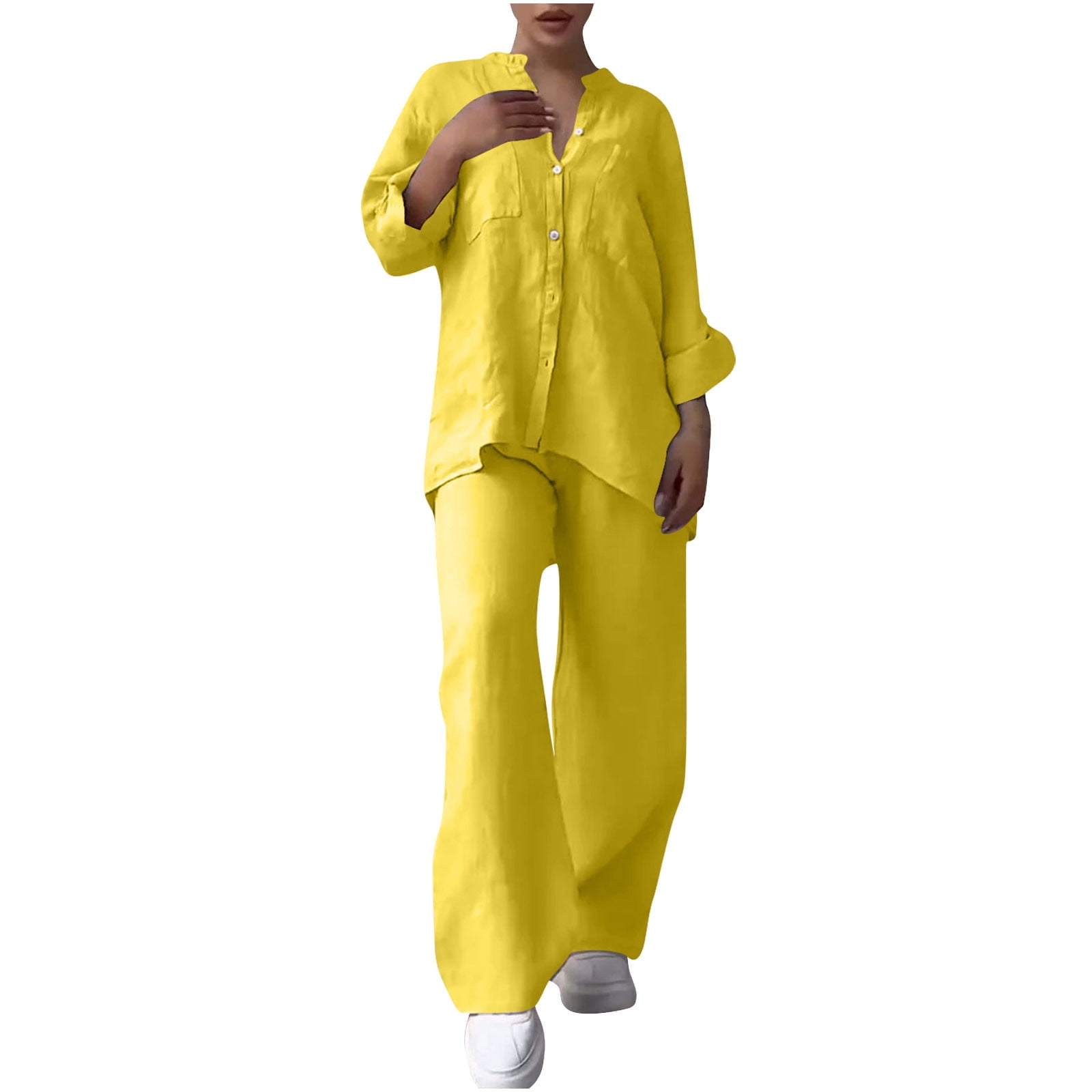 Tungbrin 2 Piece Plus Size Sets Cotton Linen Lightweight Lounge Outfits ...