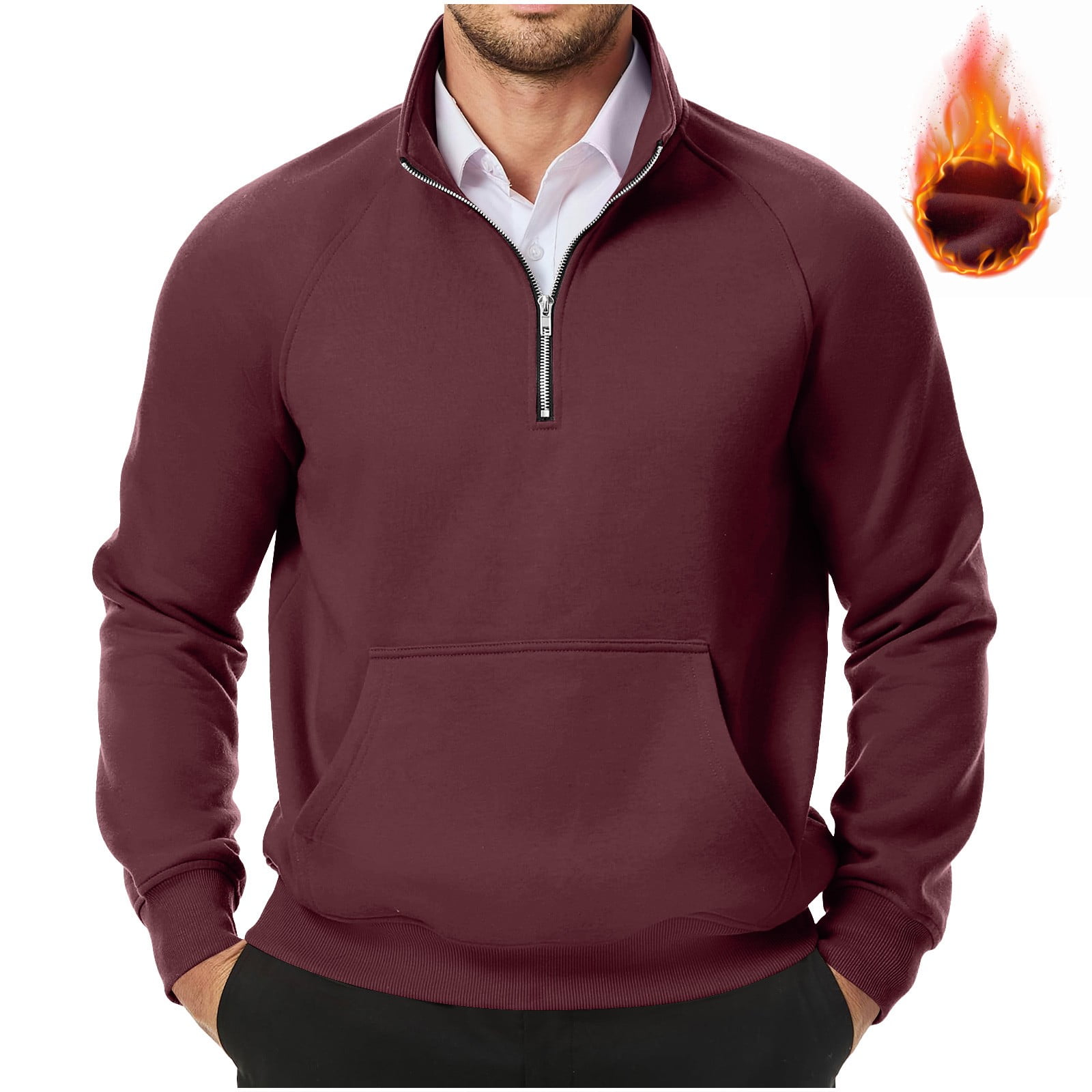 Tungbrin Men's Quarter Zip Pullover Winter Fleece Lined Long Sleeve ...