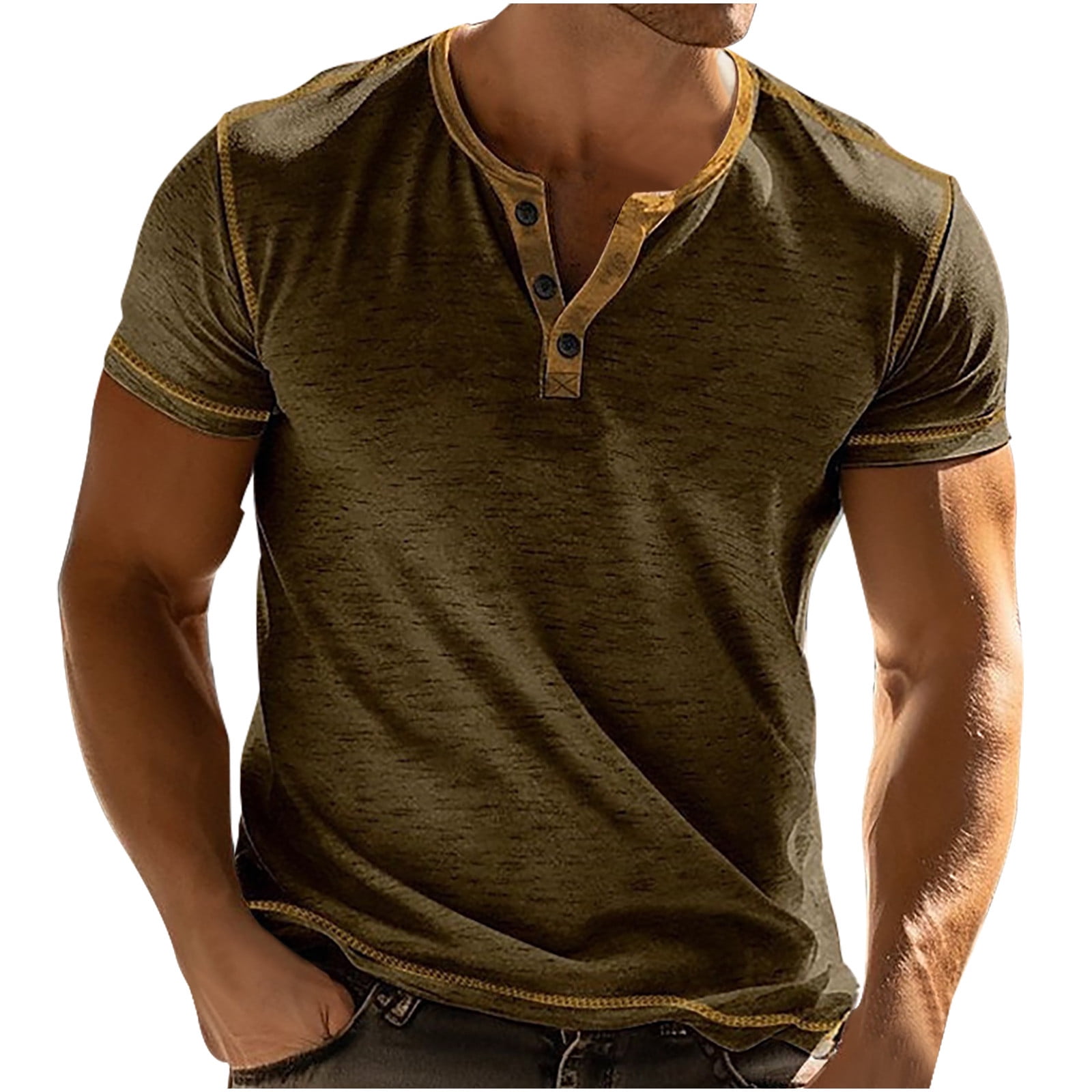 Tungbrin Mens Button up Shirts Classic 3 Buttons Short Sleeve Crewneck ...