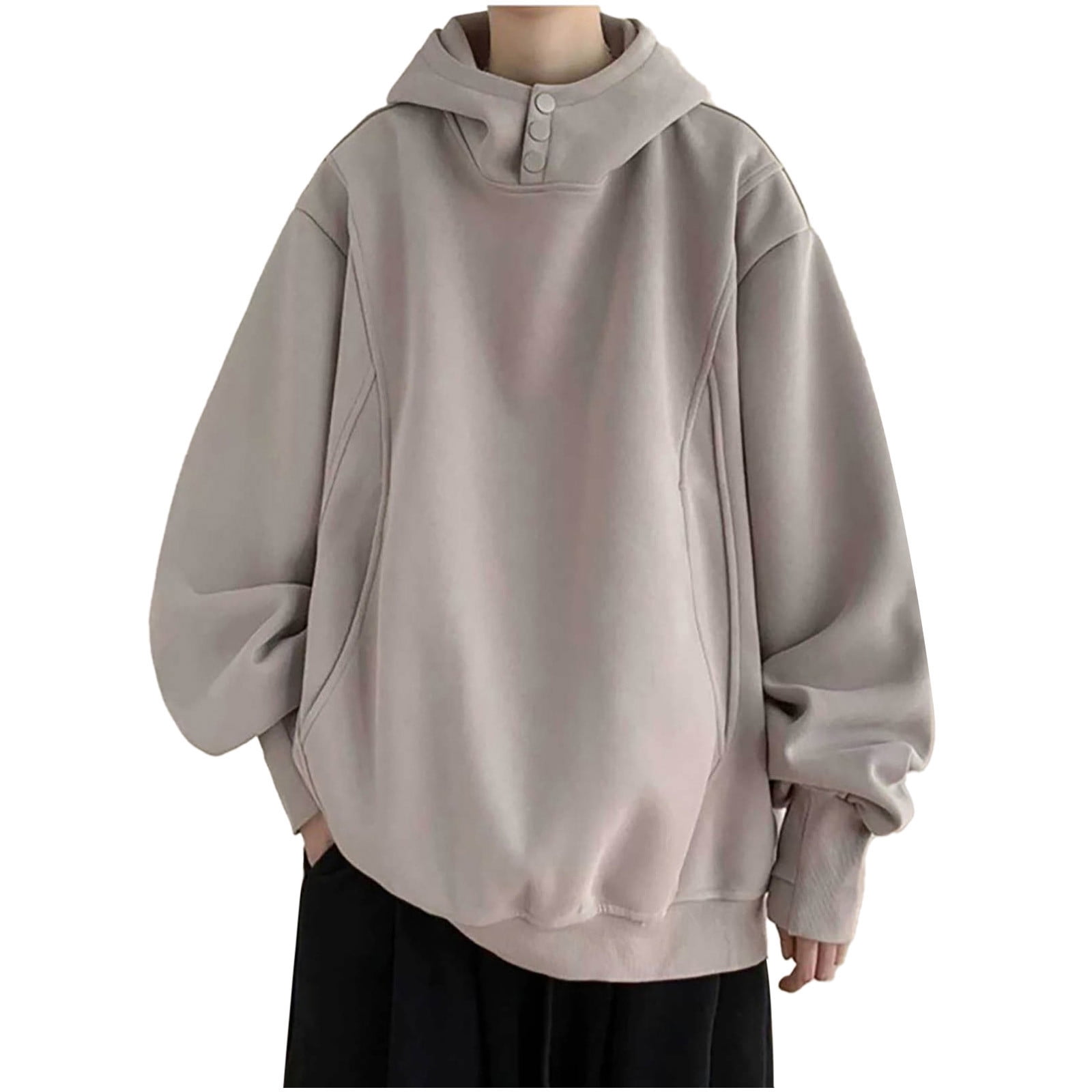 Tungbrin Mens Oversized Sweatshirts Baggy Long Sleeve Button Front ...