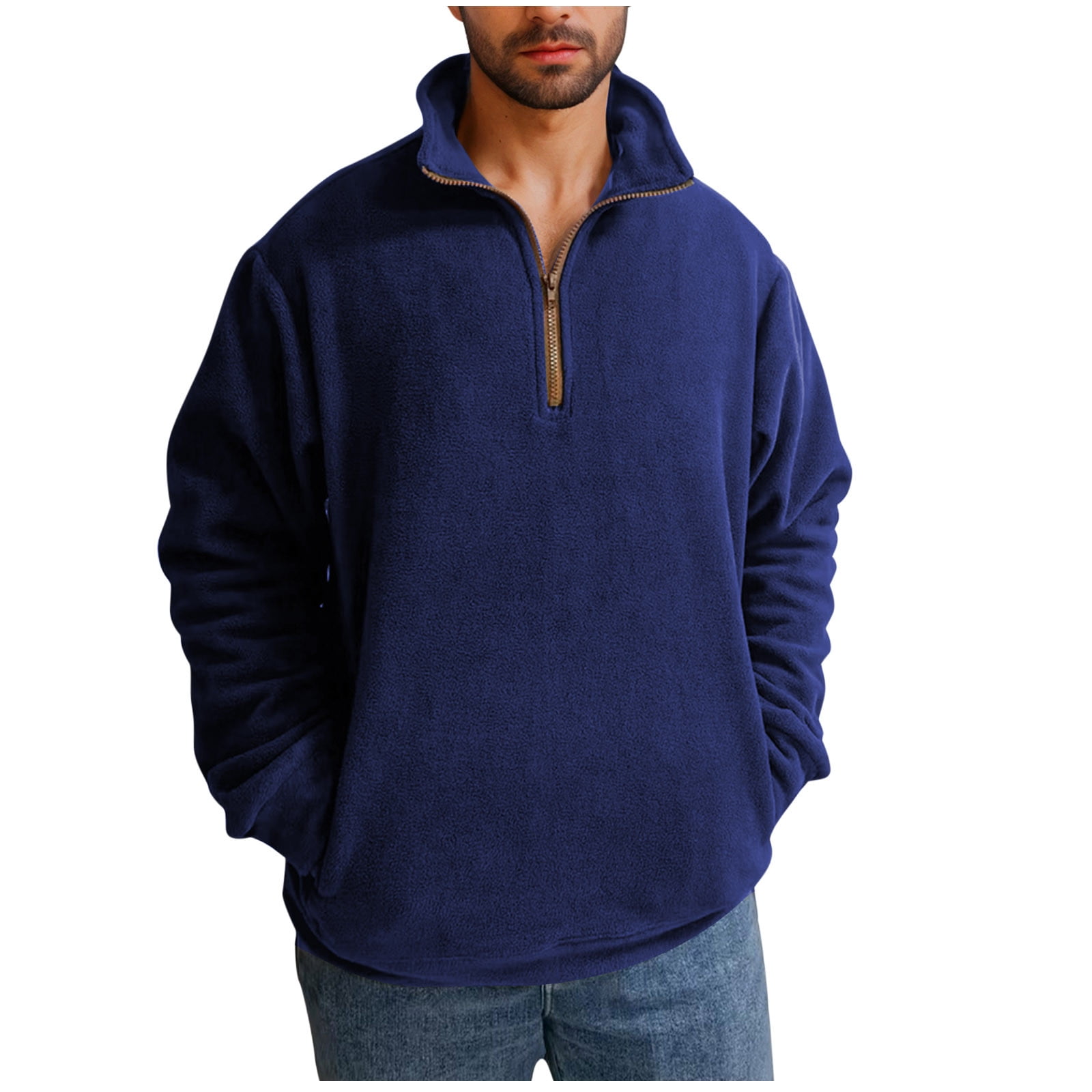 Tungbrin Plush Sweatshirts for Men Winter 1/4 Zipper Long Sleeve ...