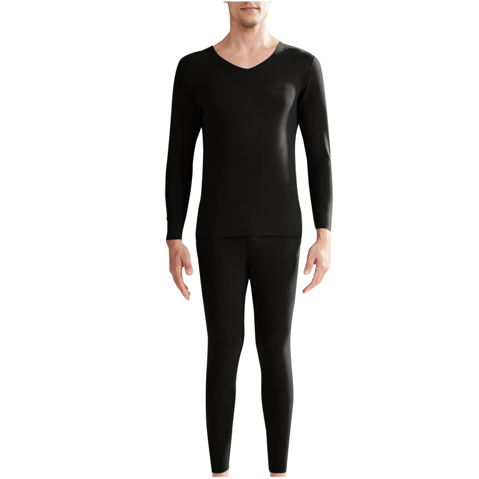 Tungbrin Thermal Underwear Set for Men 2 Piece V Neck Long Sleeve Base ...