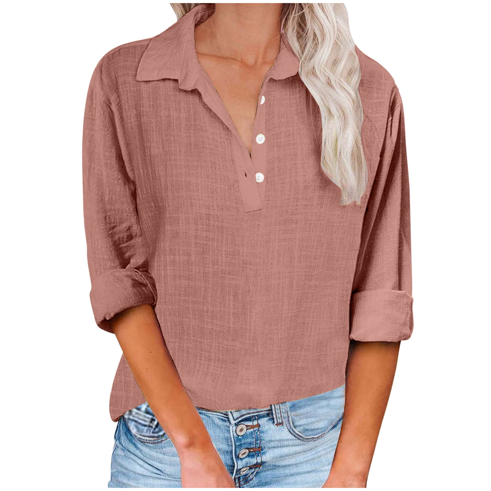 Tungbrin Women's Button up Shirts Long Sleeve Turn down Collar ...