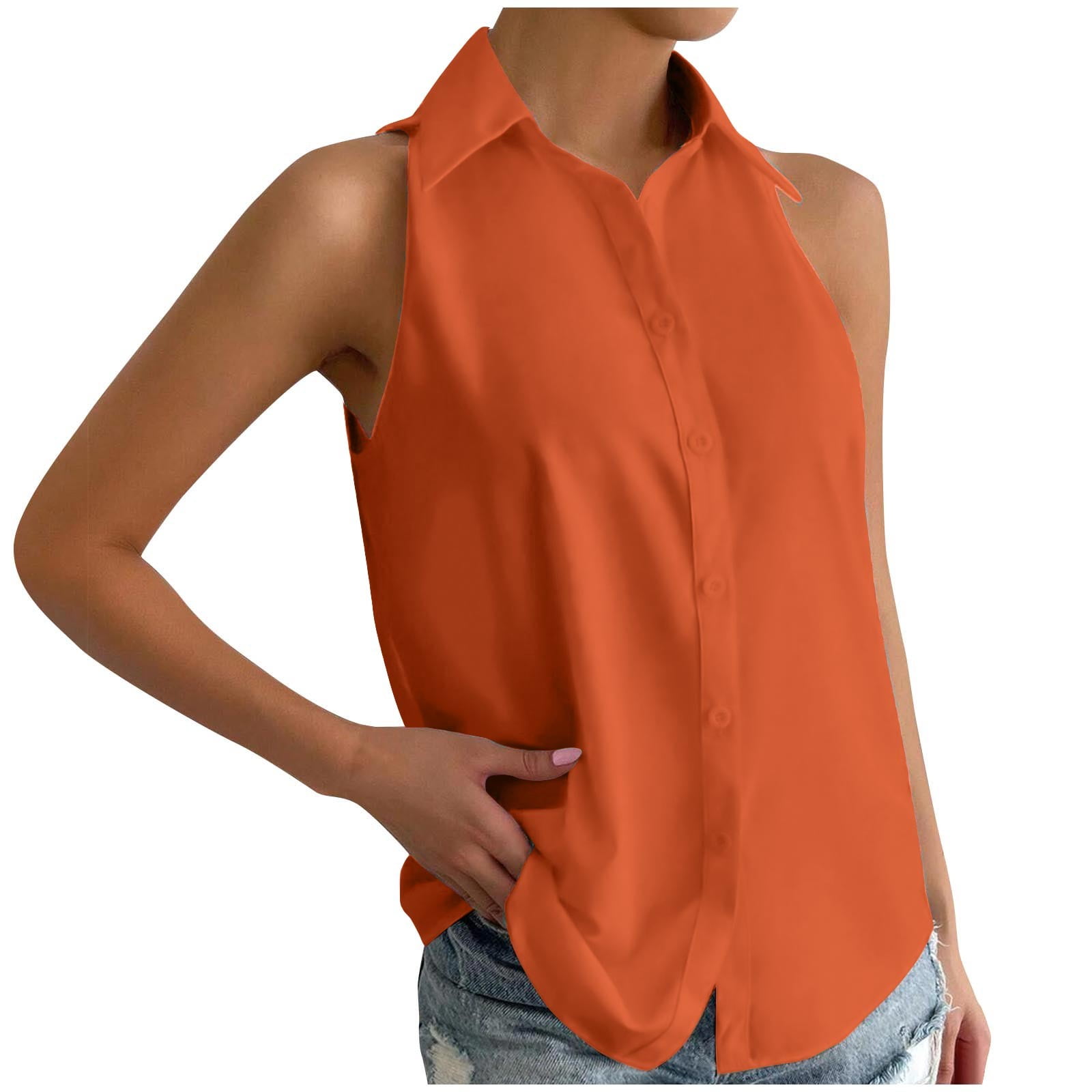 Tungbrin Women's Plus Size Sleeveless T Shirts Button down V Neck Solid ...