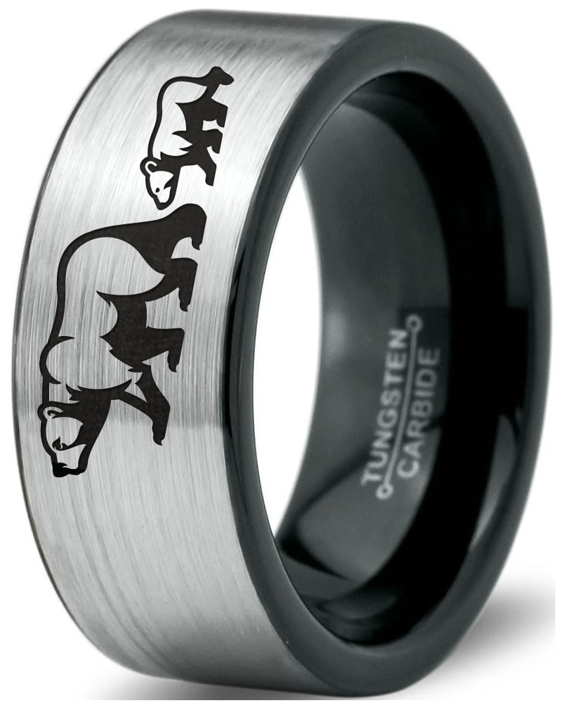 Tungsten Adult Bear Cub Following Walking Band Ring 8mm Men Women ...