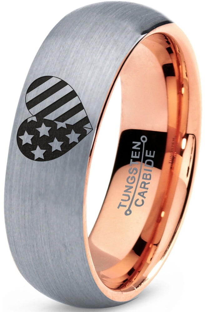Tungsten American Heart Shaped Flag Band Ring 7mm Men Women Comfort Fit ...