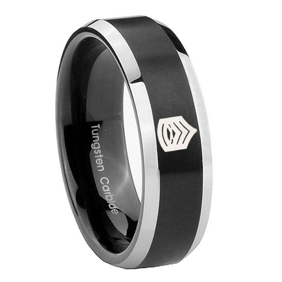 Tungsten Army Sergeant Major 8mm Brushed Black 2 Tone Beveled Edges Men ...