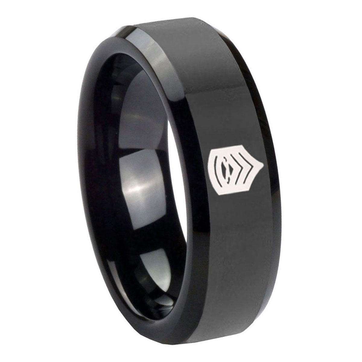 Tungsten Army Sergeant Major 8mm Glossy Black Polished Beveled Edges ...