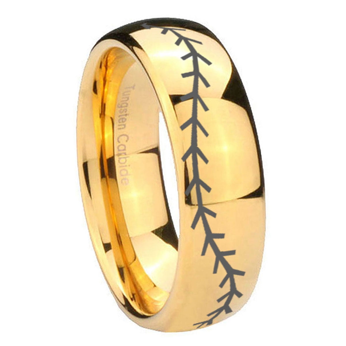 Tungsten Baseball 8mm Glossy Gold Plated Dome Polished Men Ring ...