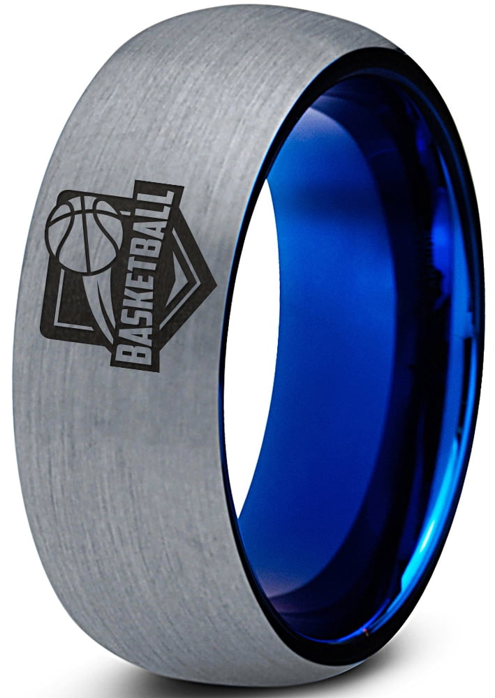 Tungsten Basketball Ring Band Ring 8mm Men Women Comfort Fit Blue Dome ...