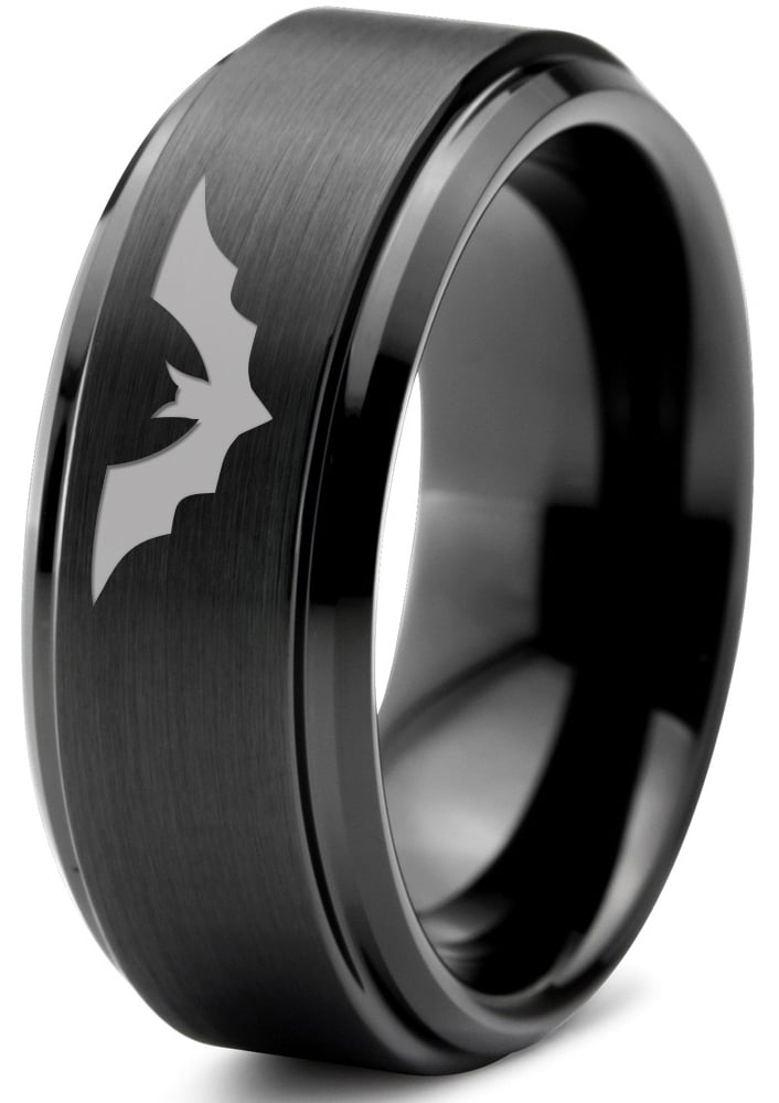 Tungsten Bat Spread Wings Band Ring 8mm Men Women Comfort Fit Black ...