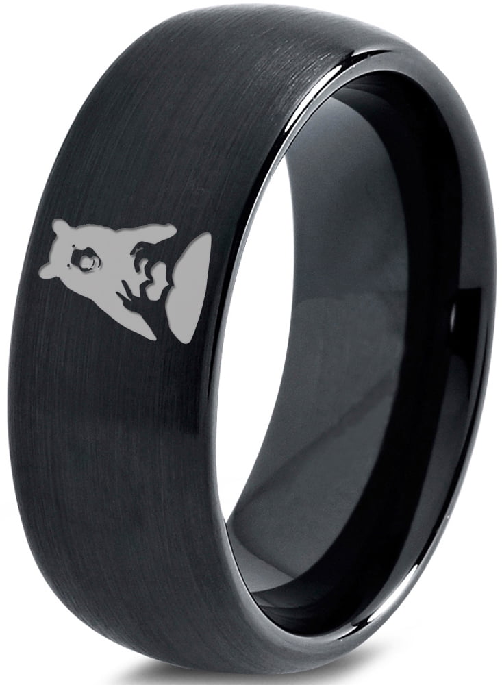 Tungsten Bear Outdoor Wilderness Heart Emoji Hand Band Ring 8mm Men ...