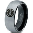 Tungsten Beer Bottle Cap Band Ring 8mm Men Women Comfort Fit Black Dome ...