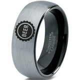 Tungsten Beer Bottle Cap Band Ring 8mm Men Women Comfort Fit Black Dome ...
