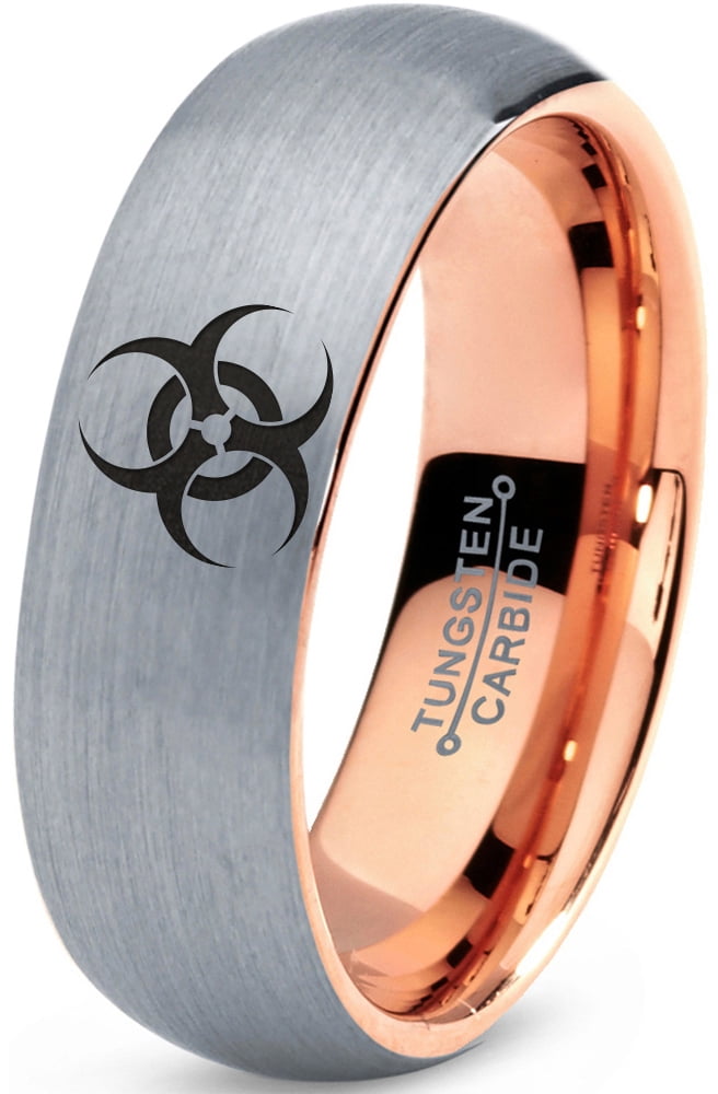 Tungsten Biohazard Toxic Poison Symbol Band Ring 7mm Men Women Comfort ...