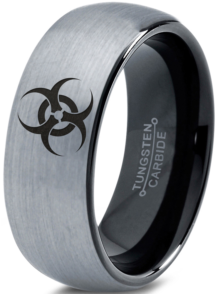 Tungsten Biohazard Toxic Poison Symbol Band Ring 8mm Men Women Comfort ...