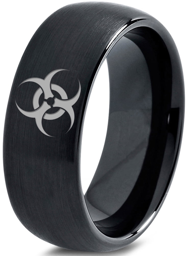Tungsten Biohazard Toxic Poison Symbol Band Ring 8mm Men Women Comfort ...