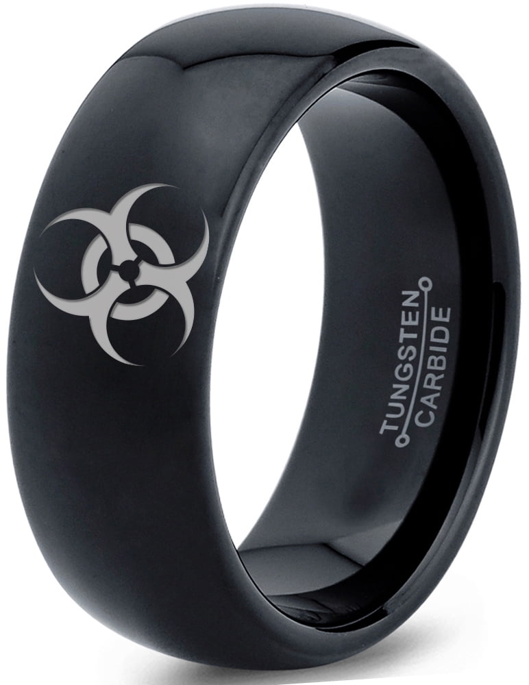 Tungsten Biohazard Toxic Poison Symbol Band Ring 8mm Men Women Comfort ...
