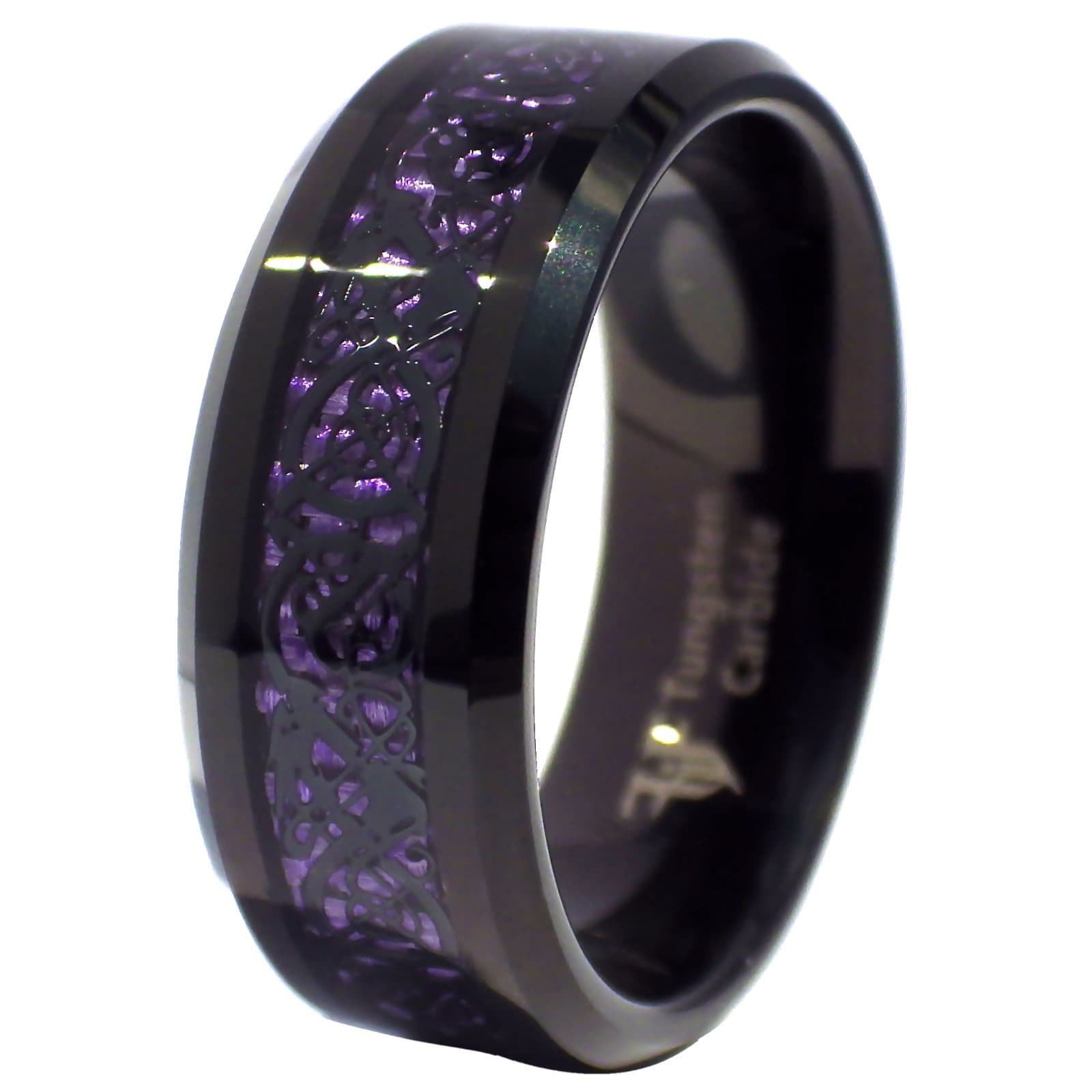 Tungsten Black Celtic Dragon Ring Purple Carbon Fiber 8mm Womens Mens ...