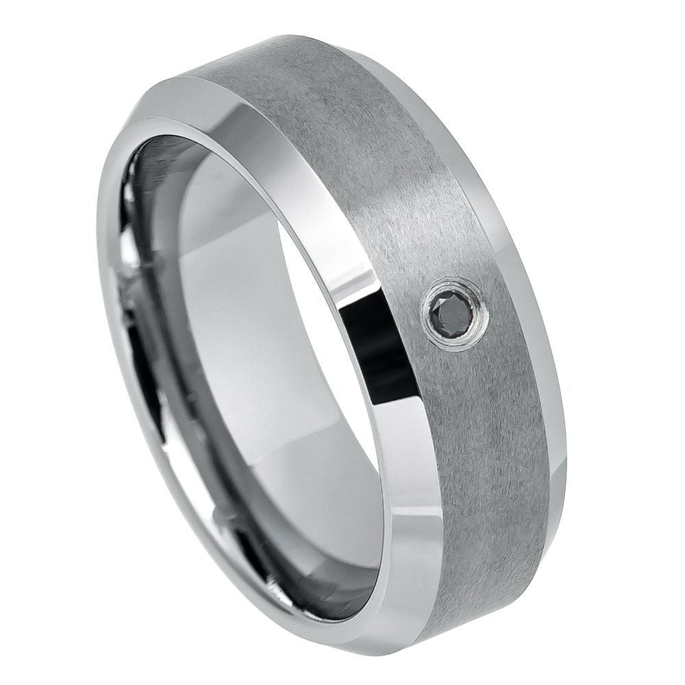 Tungsten Black Cubic Zirconia Center Brushed Surface Ring Size 12 ...