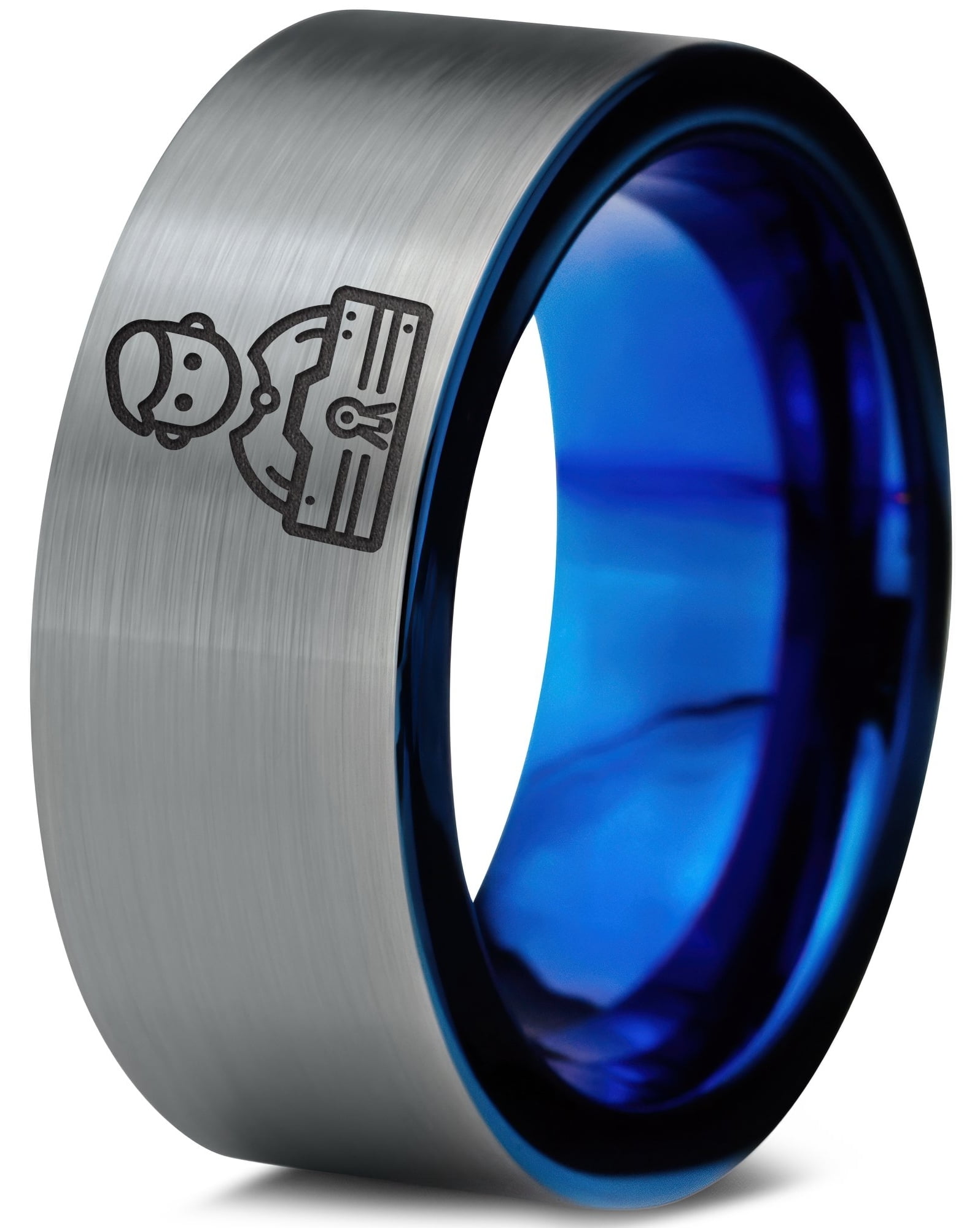 Blue and Grey Ring Tungsten Valentines Day Gamer Trendy Unique Mens ...