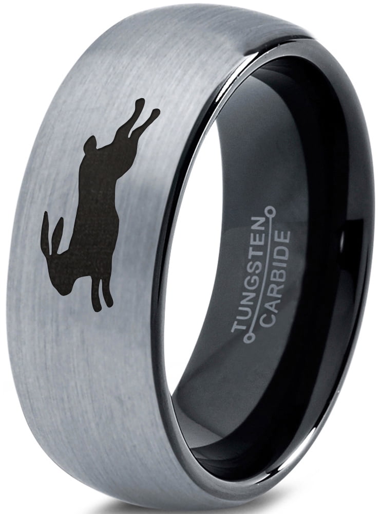 Tungsten Bunny Rabbit Running Hare Band Ring 8mm Men Women Comfort Fit ...