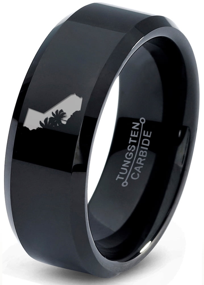 Tungsten California The Golden State Palm Trees Band Ring 8mm Men Women ...
