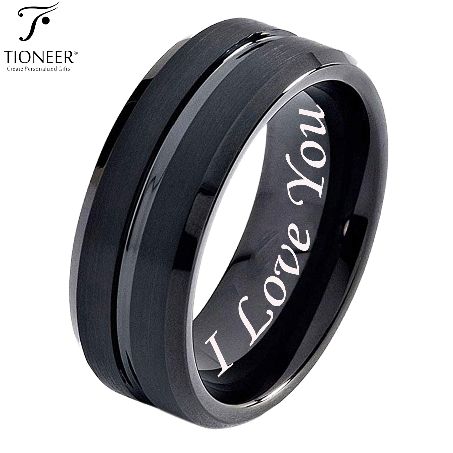 2-Tone Black Tungsten Wedding Band with Lord's Prayer Engraving Text ...