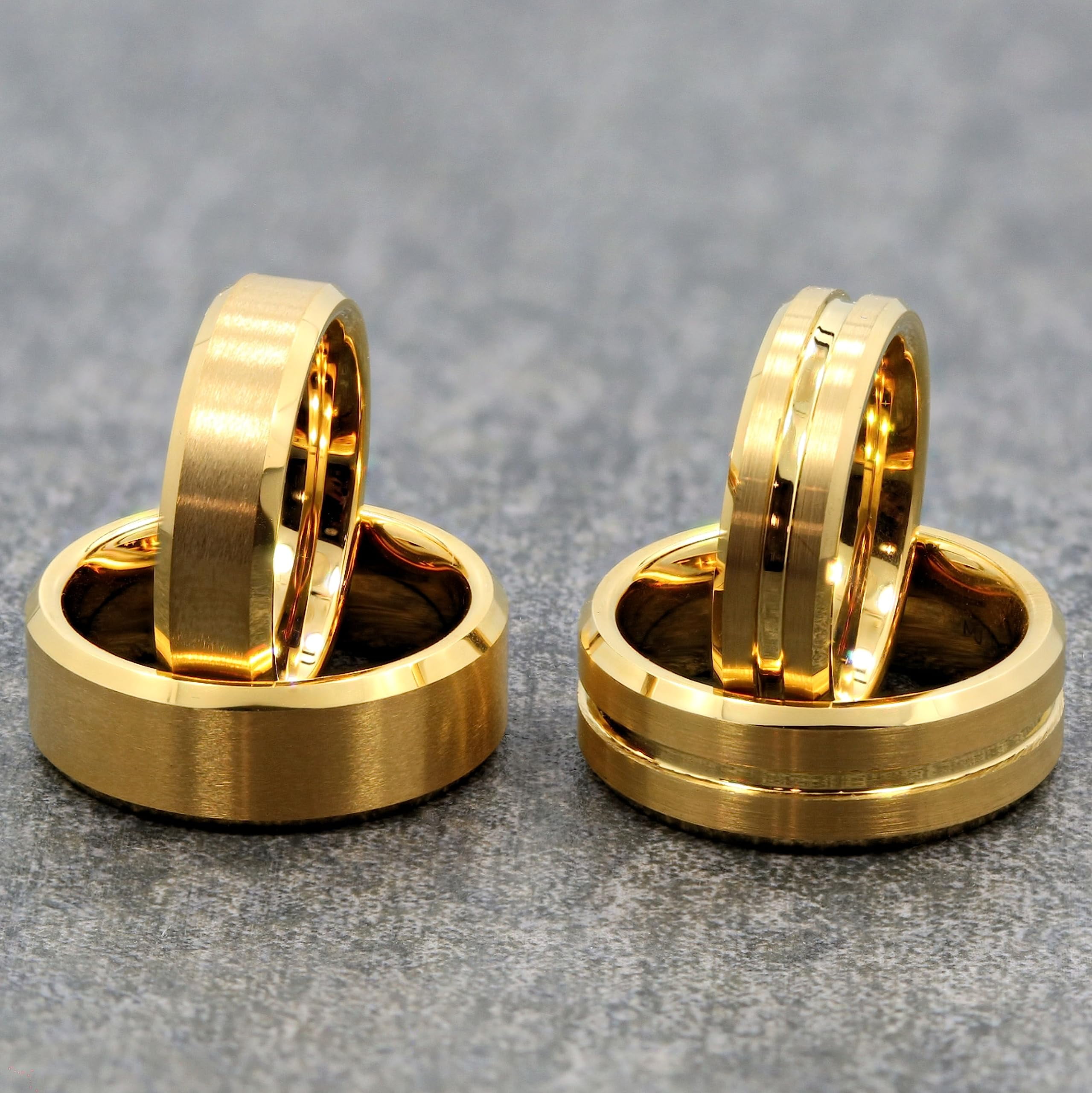 Tungsten Carbide 8mm Brushed Gold Plated Flat Center Band Ring Size 8.5 ...