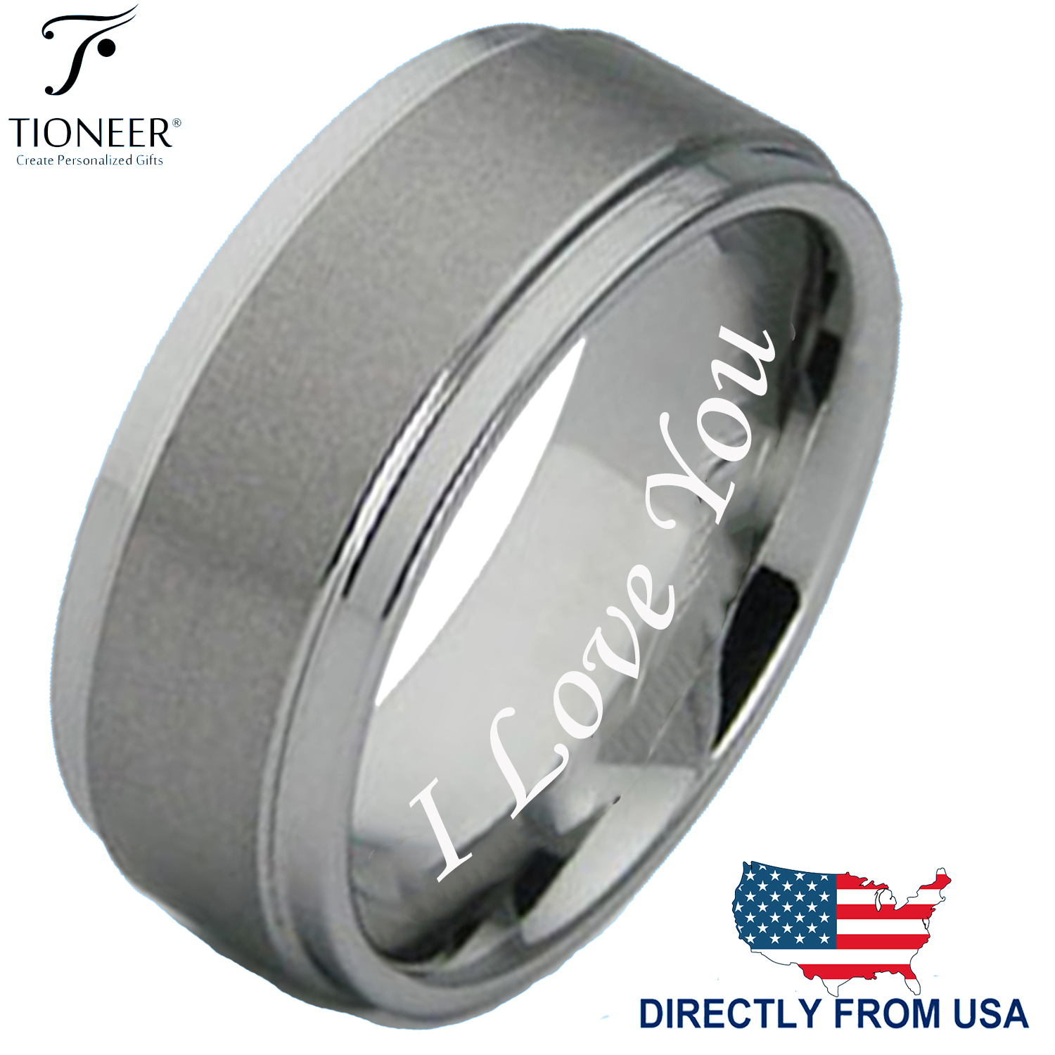 8mm Pipe Cut Black Tungsten Carbide Wedding Ring- 0.07ct Ruby Tungsten ...