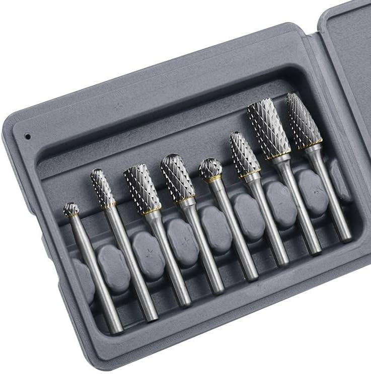 Tungsten Carbide Burr Set 8pcs with 1/4''Shank Double Cut Solid Power ...