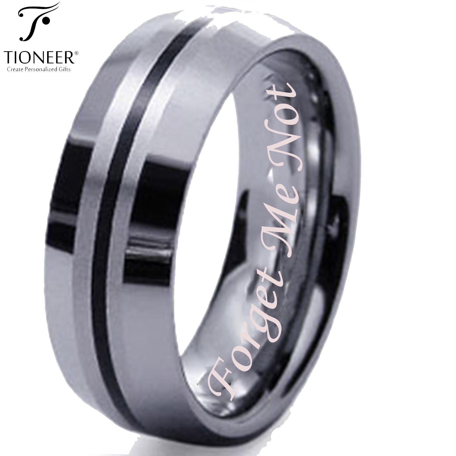 Tungsten Carbide Contemporary Black Strip Inlay Dome Wedding Band Ring ...