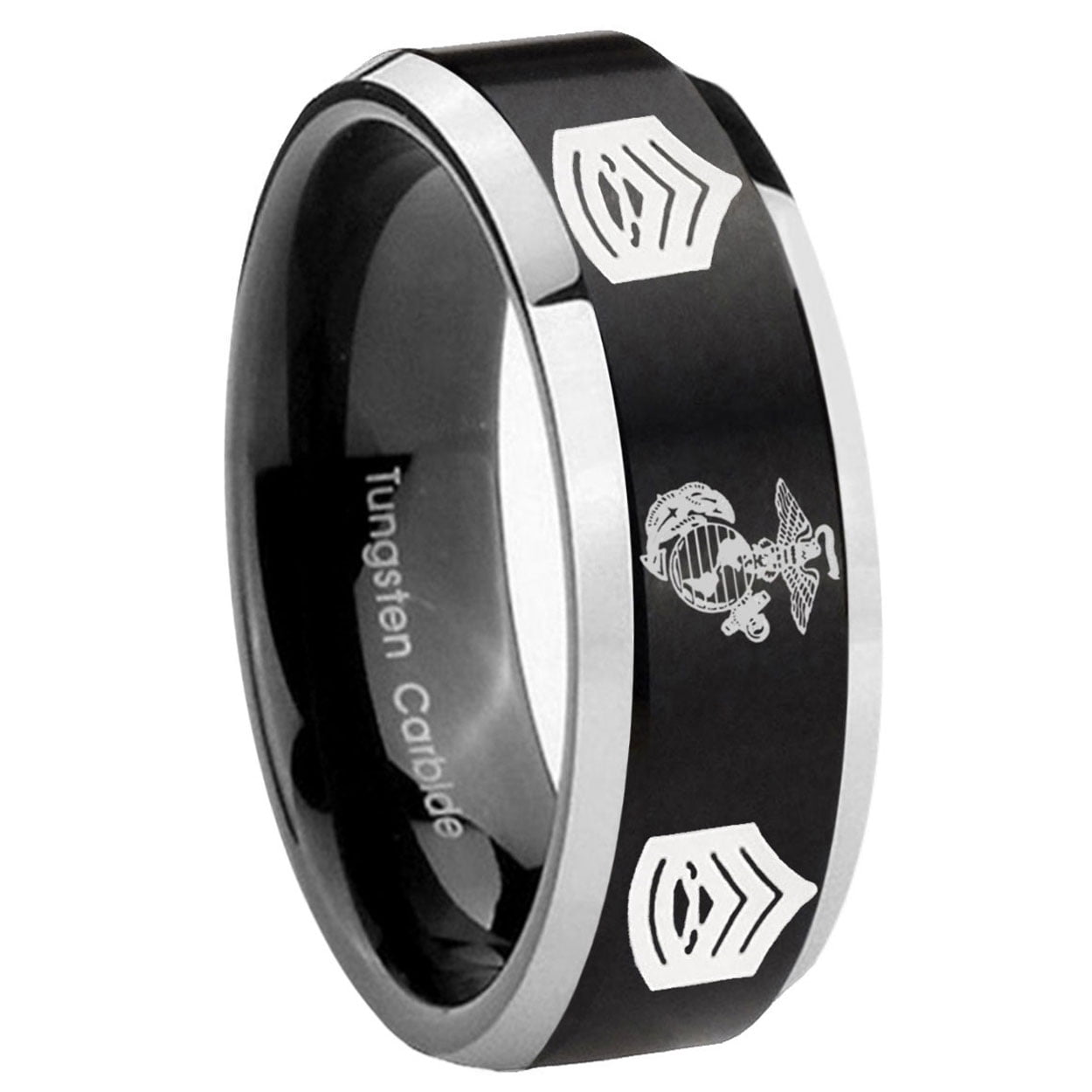 Tungsten Carbide Marines Sergeant 8mm Brushed Black 2 Tone Beveled ...
