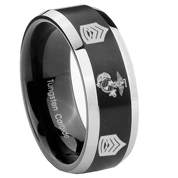 Tungsten Carbide Marines Sergeant 8mm Brushed Black 2 Tone Beveled ...