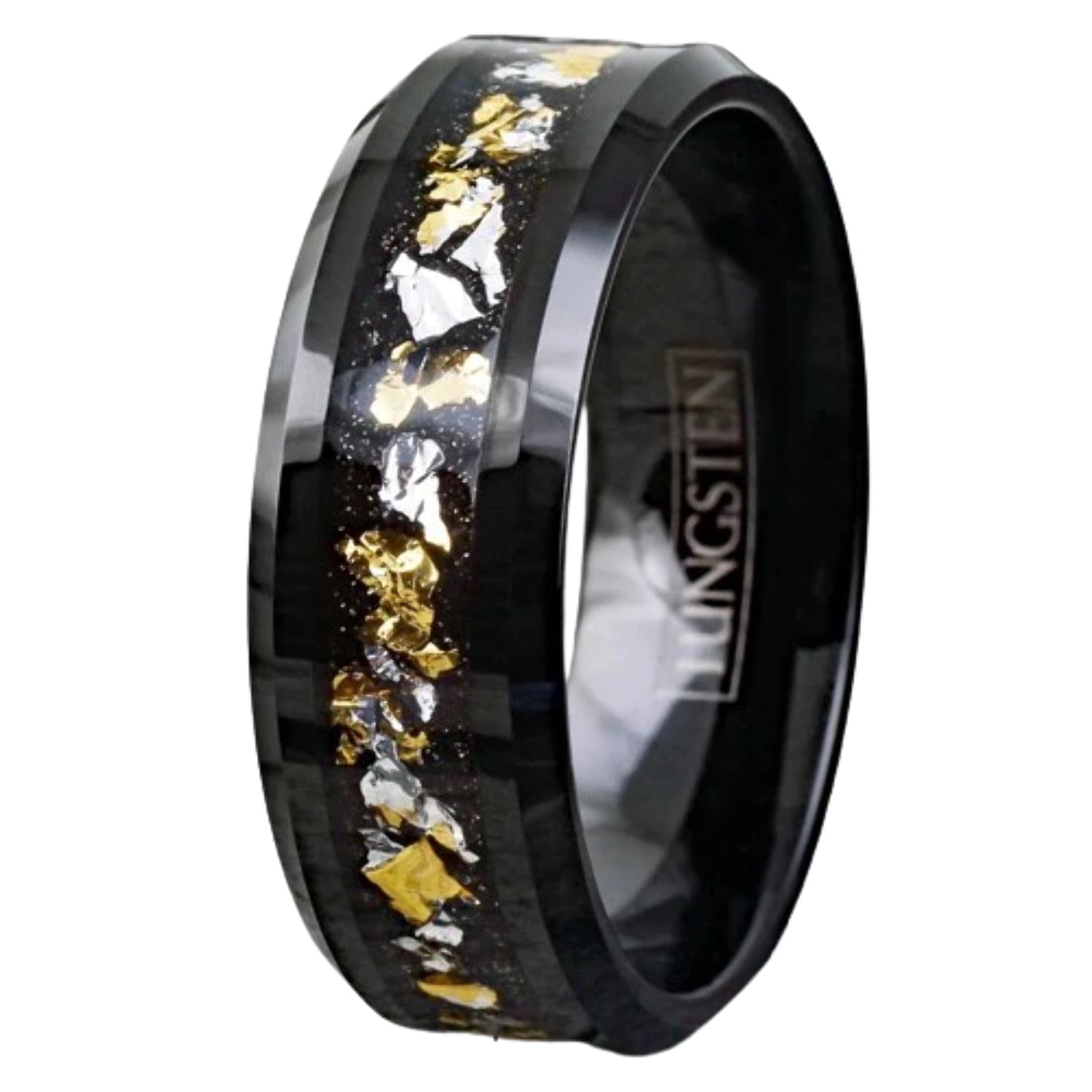 Tungsten Carbide Rings for Men Wedding Bands for Him 8mm Black 24K Gold ...