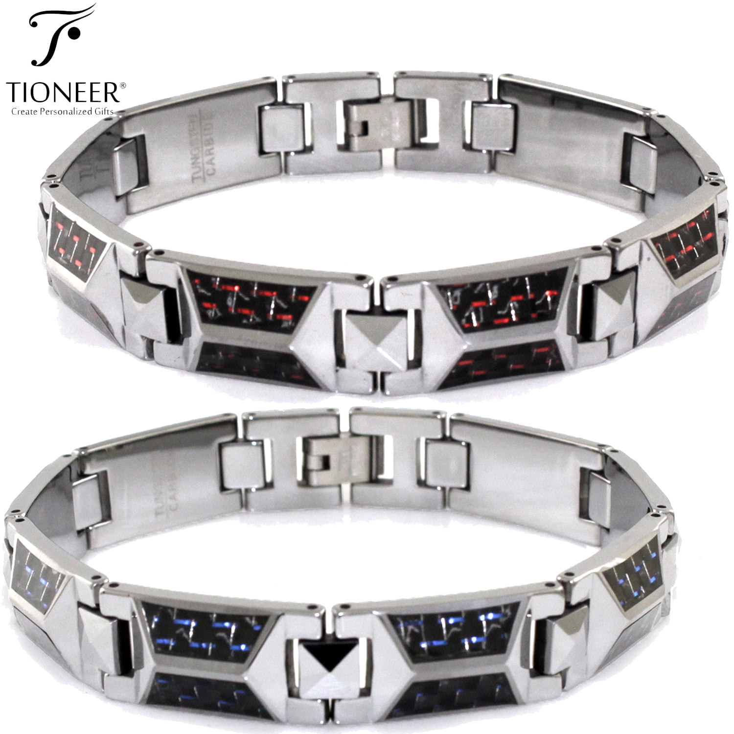 Tungsten Carbide Triangle Prism Blue or Red Carbon Fiber Inlay Link ...