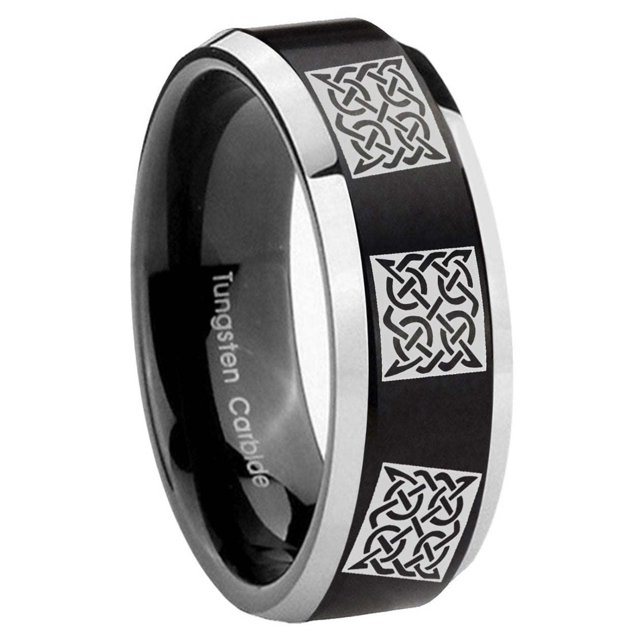 Tungsten Celtic Knot 8mm Brushed Black 2 Tone Beveled Edges Men Ring ...