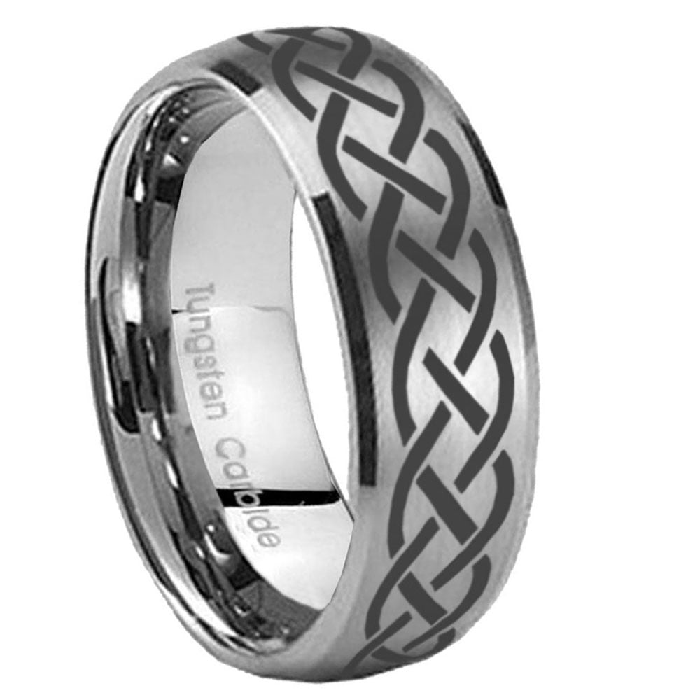 Tungsten Celtic Knot 8mm Brushed Gray Dome Polished Edges Men Ring ...