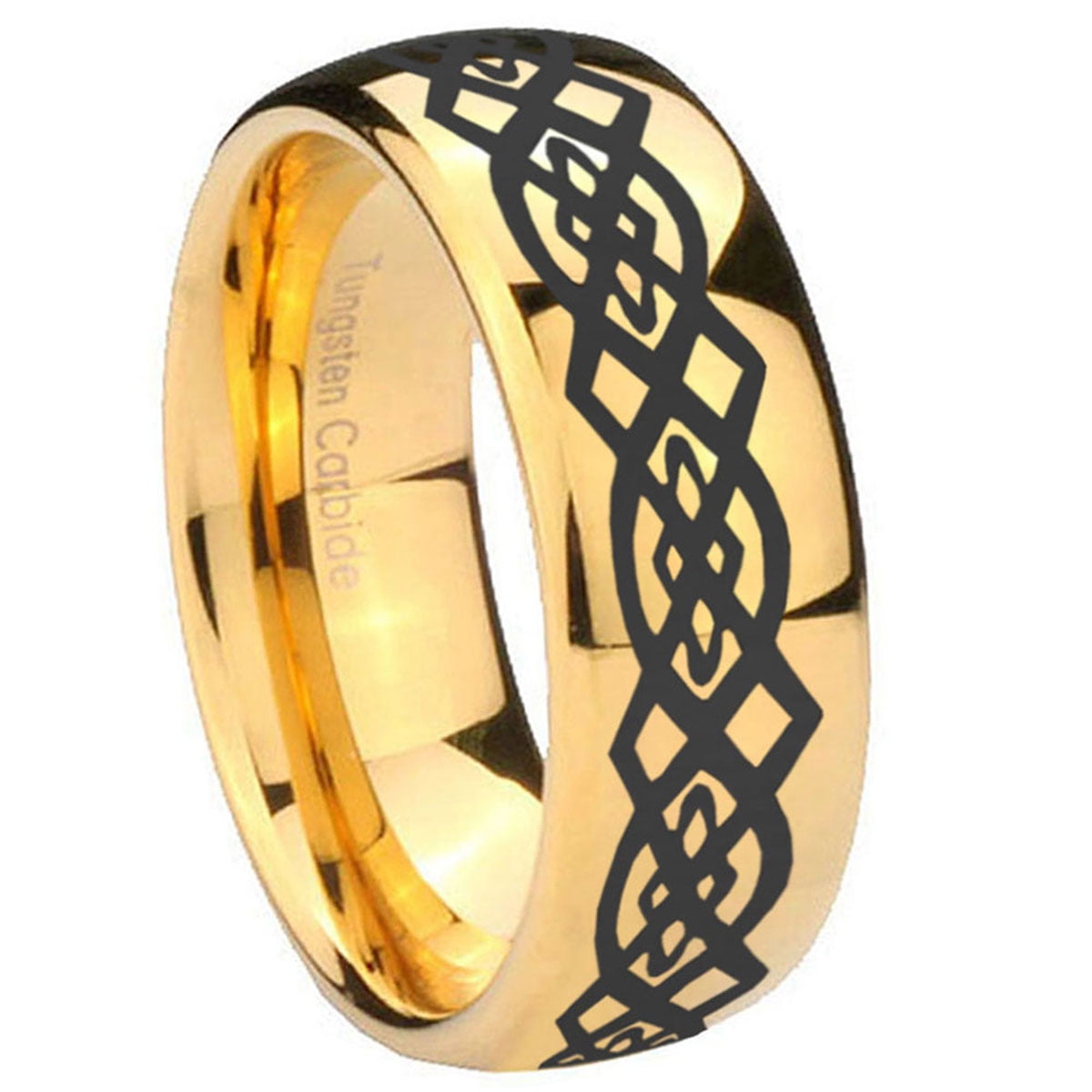 Tungsten Celtic Knot 8mm Glossy Gold Plated Dome Polished Men Ring ...