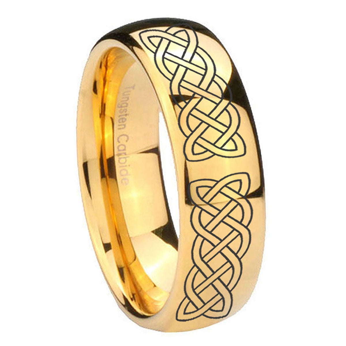 Tungsten Celtic Knot 8mm Glossy Gold Plated Dome Polished Men Ring ...