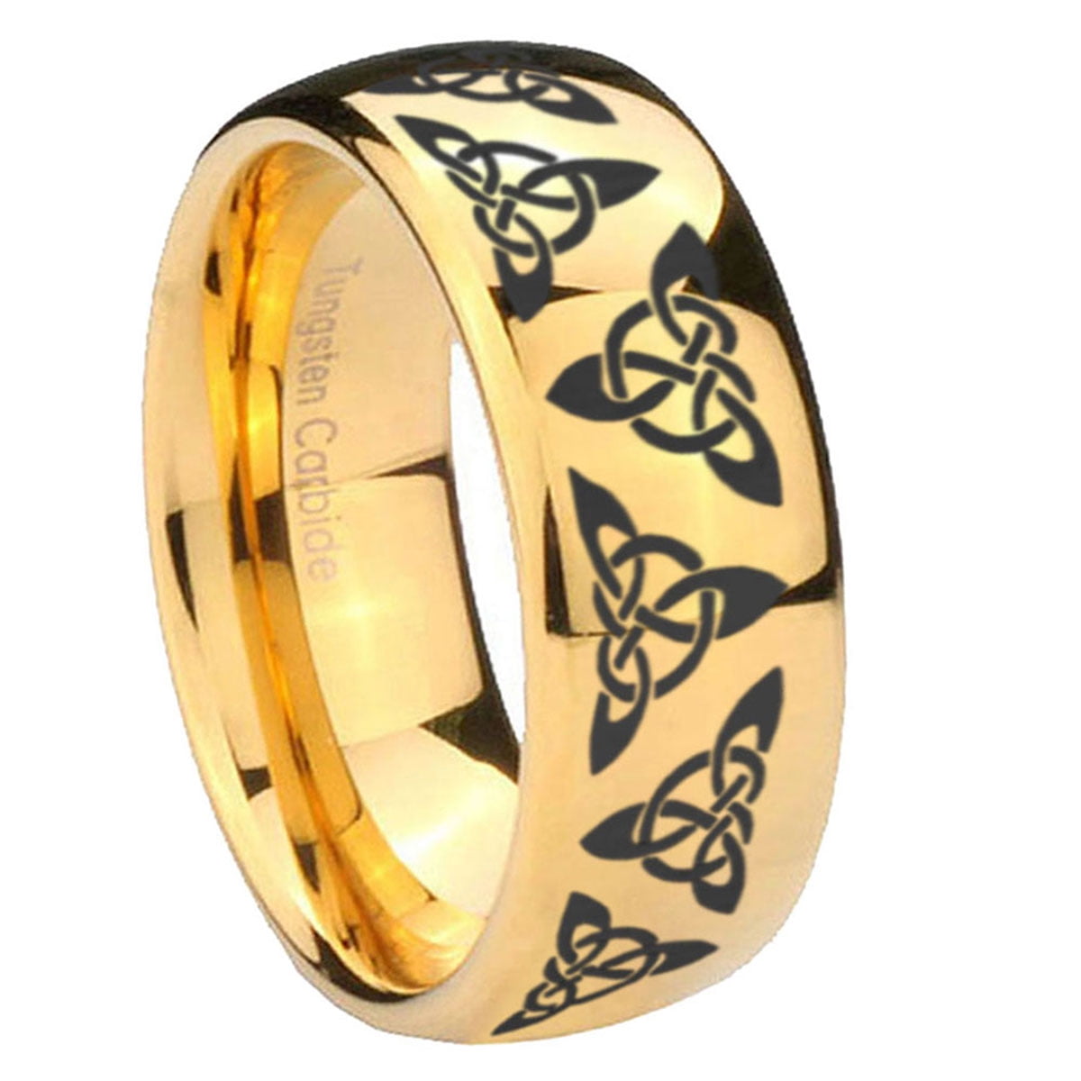 Tungsten Celtic Knot 8mm Glossy Gold Plated Dome Polished Men Ring ...