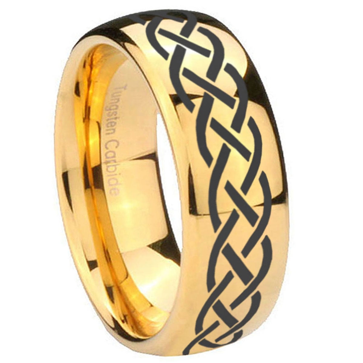 Tungsten Celtic Knot 8mm Glossy Gold Plated Dome Polished Men Ring ...
