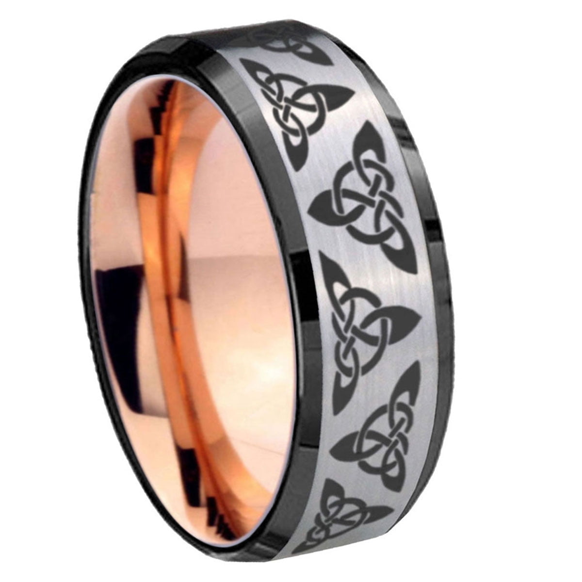 Tungsten Celtic Knot 8mm Gray And Rose Gold Beveled Edge Rings ...