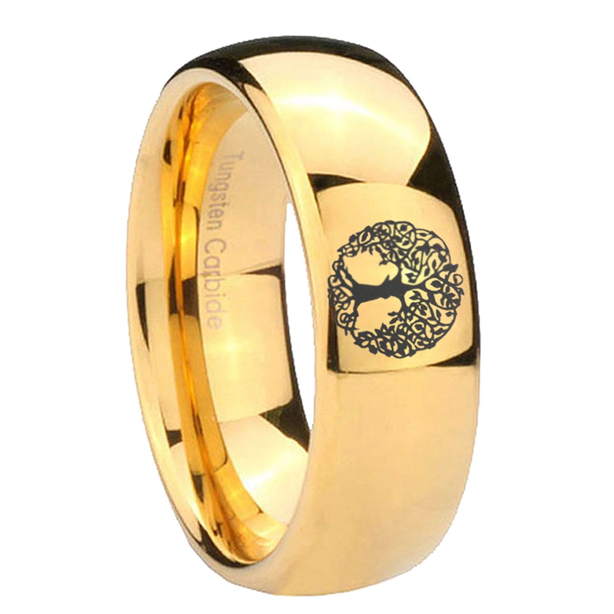 Tungsten Celtic Tree 8mm Glossy Gold Plated Dome Polished Men Ring ...