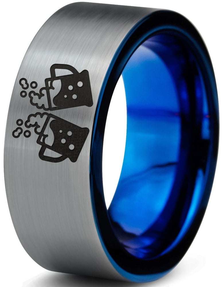 Tungsten Cheers Beer Drink Band Ring 8mm Men Women Comfort Fit Blue ...