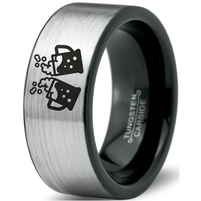 Tungsten Cheers Beer Drink Band Ring 8mm Men Women Comfort Fit Brushed ...