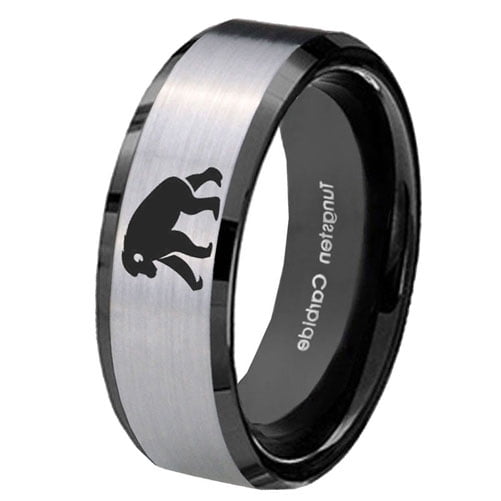 Tungsten Chimpanzee 8mm Brushed Gray Beveled Edges Black Polished Men ...