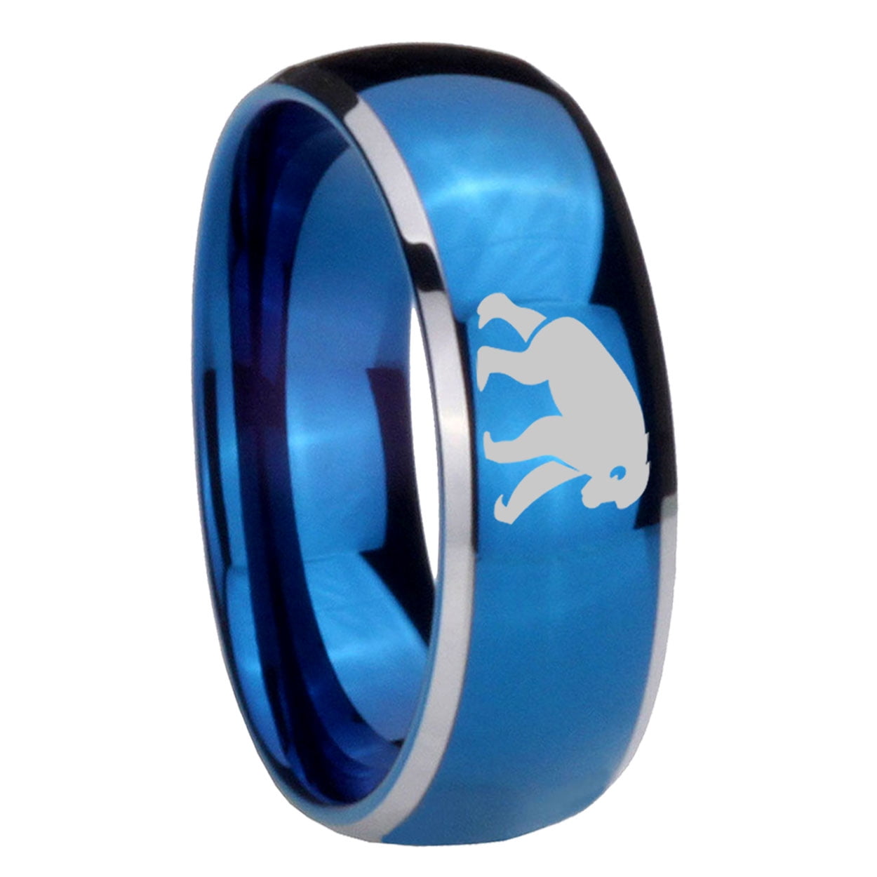 Tungsten Chimpazee 8mm Shinny Blue Two Tone Dome Polished Edges Men ...