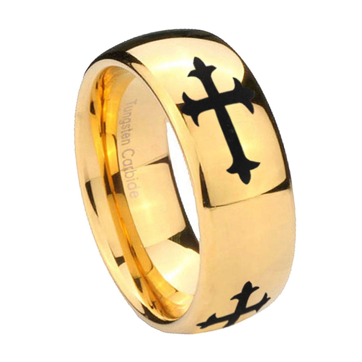Tungsten Christian Cross Religious 8mm Glossy Gold Plated Dome Polished ...